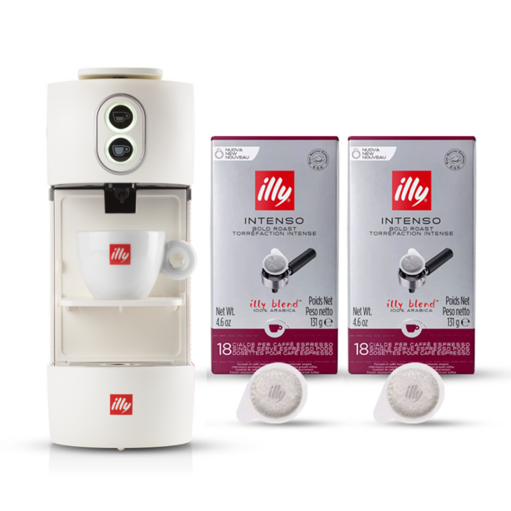 illy Easy Coffee Machine Bundle For E.S.E. Pods - Intenso (White) - illy
